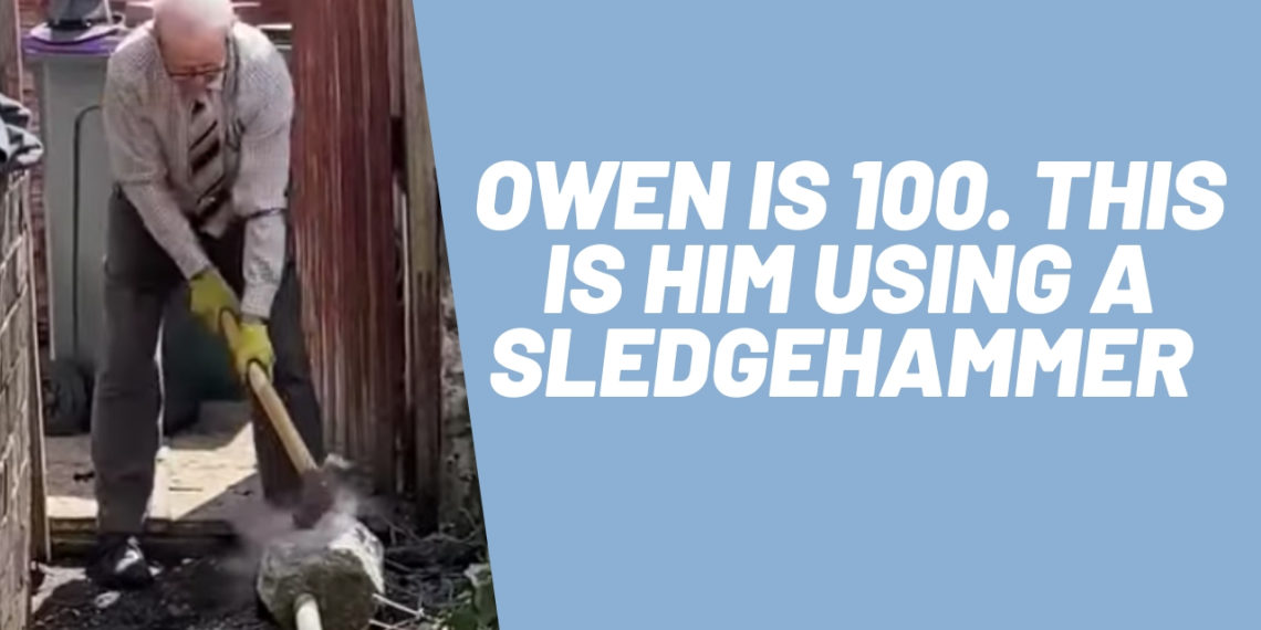 VIDEO- Watch Cwmbran's 100-year-old Owen Filer using a sledgehammer